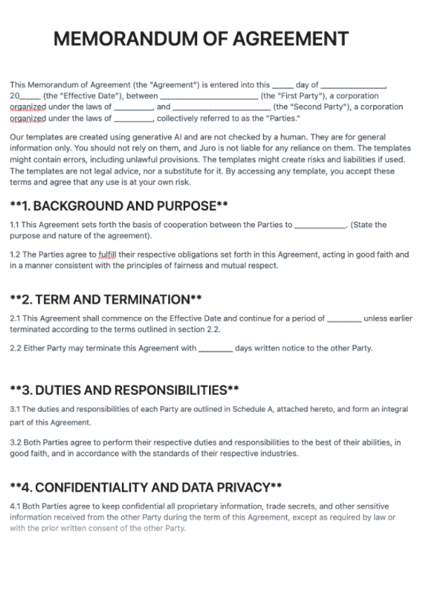 Memorandum of Agreement Template | Free Business Templates